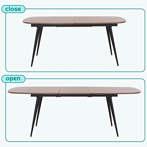 kevinplus Mid Century Dining Table, Extendable Modern Dining Table for 6-8 Person, 70.5'' & 90'' Wood Dinner Table with Metal Frame & Legs for Kitchen Living Room, Easy Assembly, Walnut