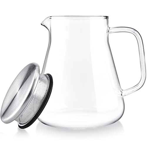 Teabloom One-Touch Tea Maker, 2-in-1 Kettle and Tea Steeper with Stainless Steel Filter Lid for Loose Tea – Heatproof Glass Teapot (27 Oz) – Tea Connoisseur's Choice