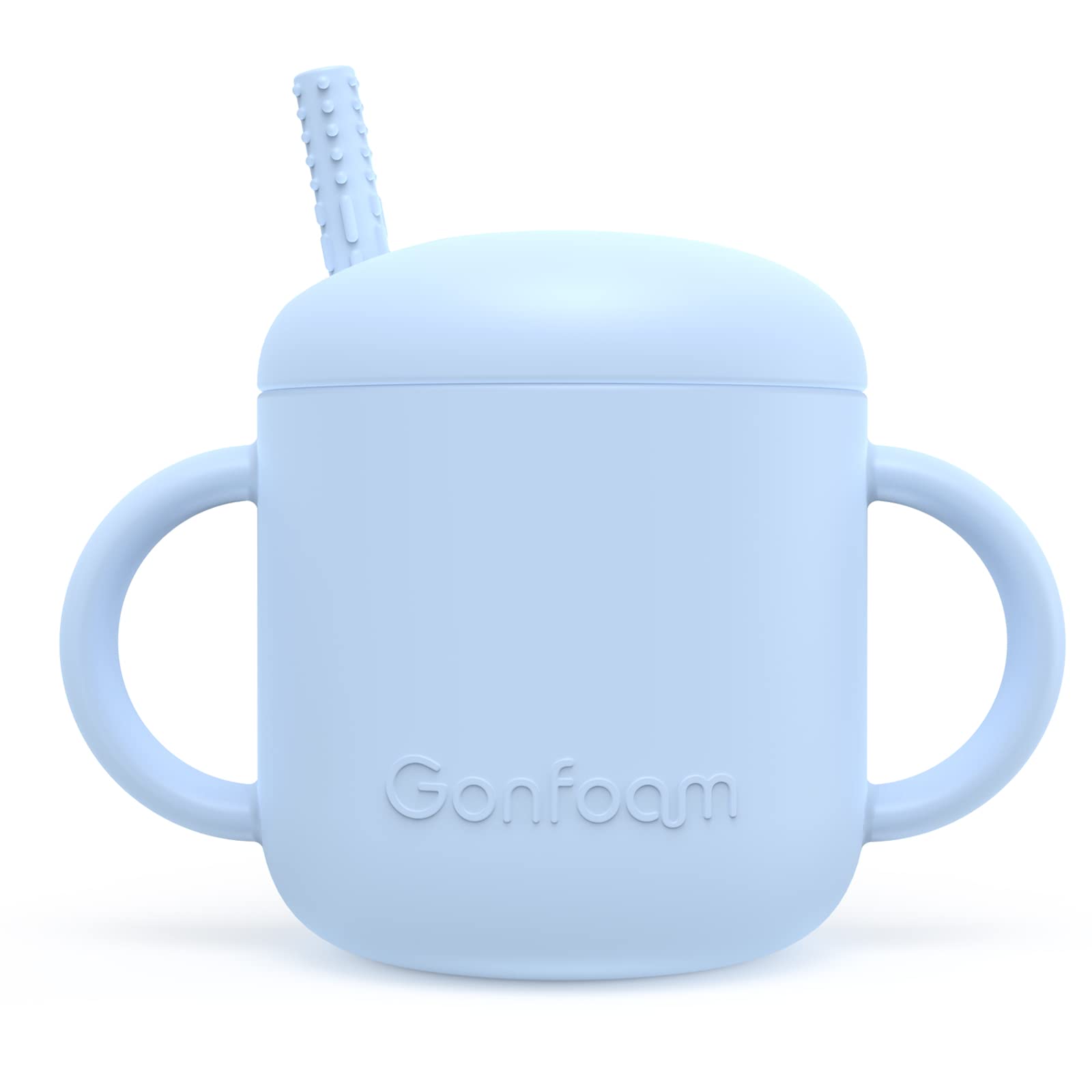 Gonfoam Silicone Sippy Cups, Baby Straw Cup with Handles Lids, 7oz Training Cup for Toddler Baby 6+ Month (Blue)