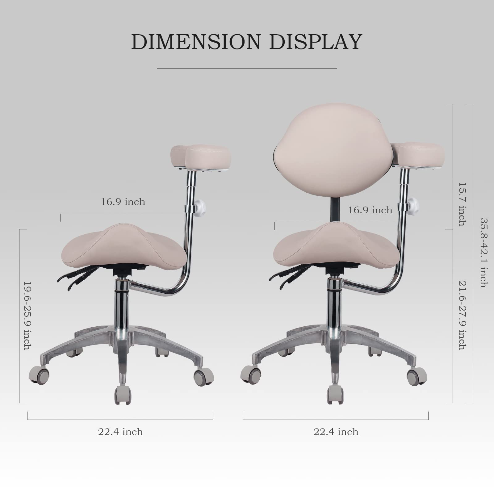Hydraulic Swivel Dental Assistant Saddle Stool with Armrest, Height Adjustable Dentist Chair with Backrest for Dental Office Salon (GREY)