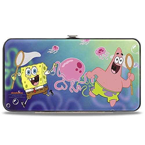 Nickelodeon unisex adults Buckle-down Hinge - Patrick Starfish & Spongebob Jellyfishing + Jellyfish Catch Pose Wallet, Spongebob Squarepants, 7 x 4 US