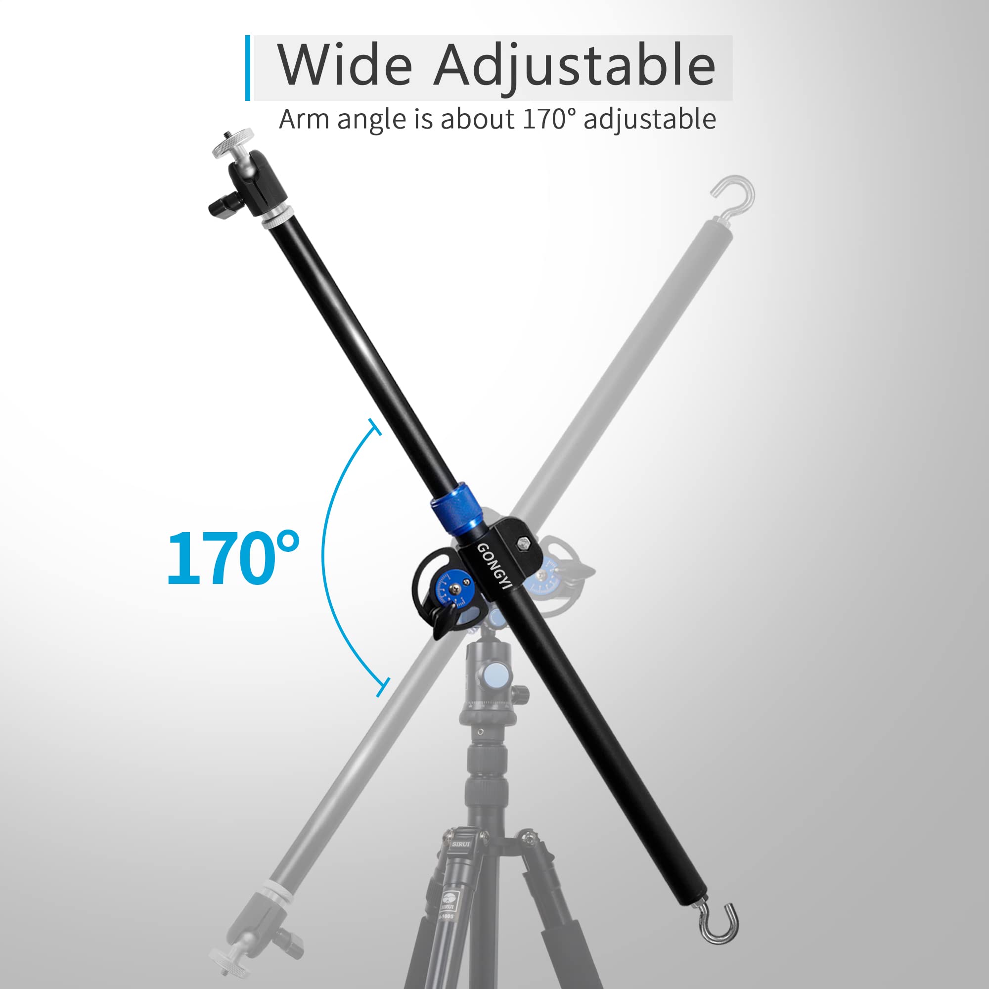 Gongyi CM80 1.4ft-2.6ft Adjustable Tripod Boom Arm with Universal Tripod Clamp & Counter-Weight Bag Camera Overhead Mount Tripod Extension Arm Stand with Ball Head