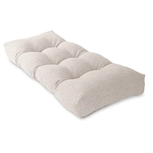 ROFIEJOX Indoor/Outdoor Bench Cushion 36x14 inch - Comfortable&Soft Fabric,Tufted Memory Foam, Non-Slip Bottom, Long Seat Cushion Furniture for Window Patio Garden Floor, (36x14x4) Milky White