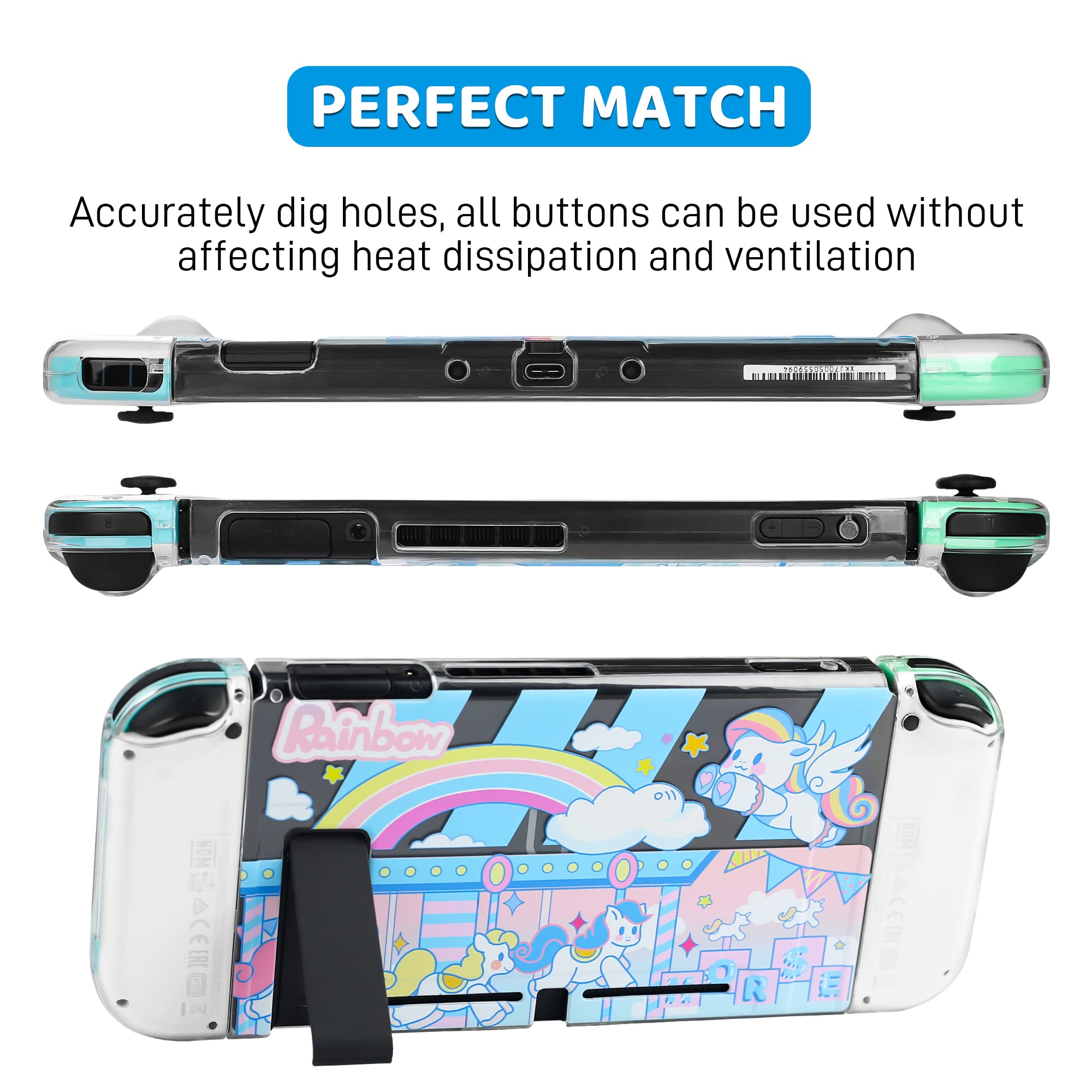 FANPL Cute Protective Case for Nintendo Switch, PC Cover Case with Rainbow Carousel Compatible with Switch Console and Joy Con, Kawaii Skin Accessories Shockproof, Waterproof, Anti-fingerprint