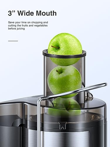 Juicer Machine, 800W Centrifugal Juicer Extractor with Wide Mouth 3β Feed Chute for Fruit Vegetable, Easy to Clean, Stainless Steel, BPA-free (Black)