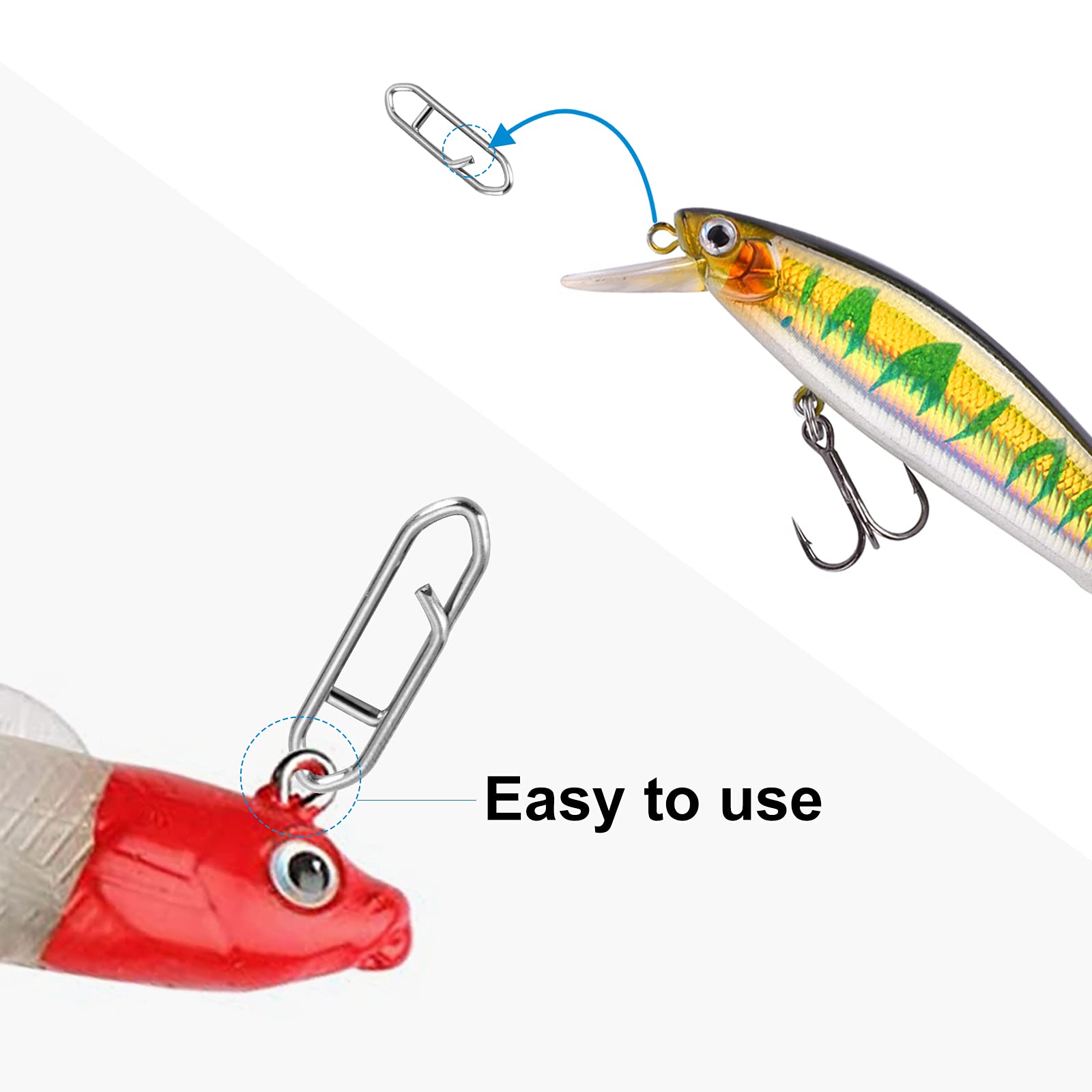 EOMTUR Tactical Anglers Power Clips Quick Fishing Snaps and Clips Stainless Steel Decoy Longline Clips Easy Change Lure Snap, 50 Pcs, 3 Sizes (Medium)