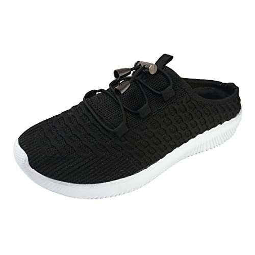 FASDNENDYS Ladies Fashion Solid Color Breathable Mesh Lightweight Flat Casual O2b2 Shoes Black