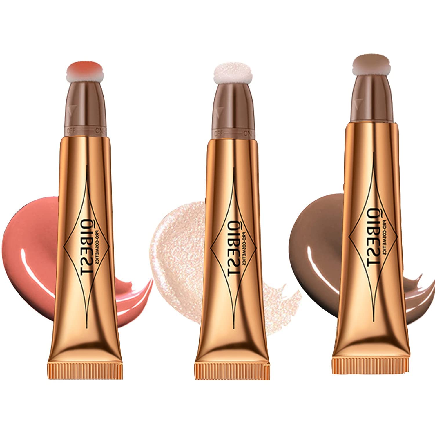 Highlighter Beauty Wand, Shimmer Liquid Face Highlighter, Smooth Creamy Liquid Highlighter Stick with Soft Cushion Applicator, Waterproof Body Face Glowing Highlighter Makeup(3pcs)