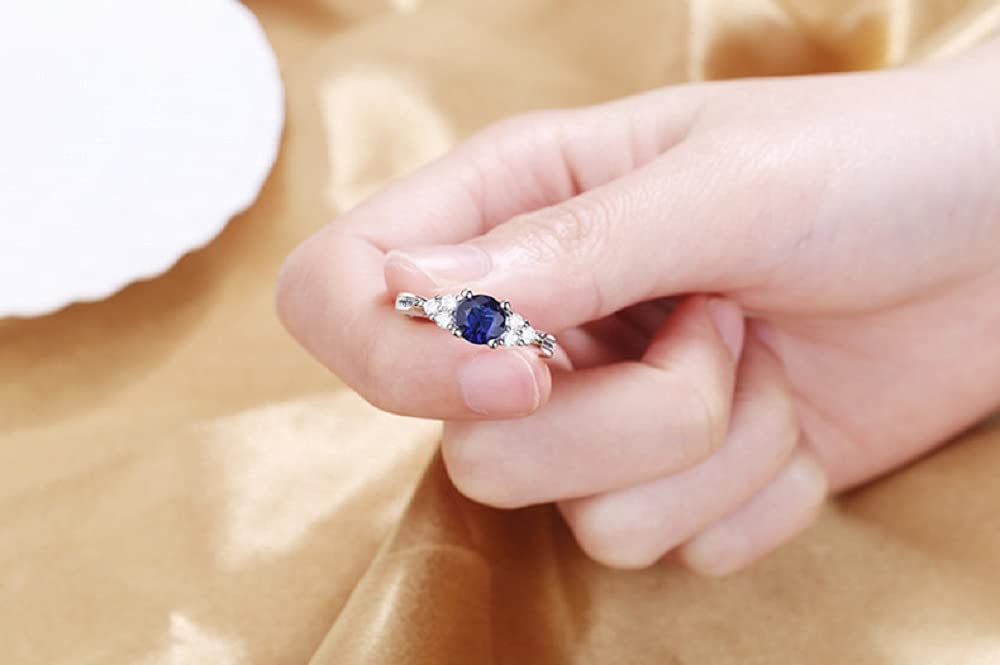 Fashion Natural Sapphire Ring in Sterling Silver Round Perfect Cut 6 Stone Cubic Zirconia Ring CZ Eternal Engagement Wedding Ring Women's Ring (US Code6-10) (7)