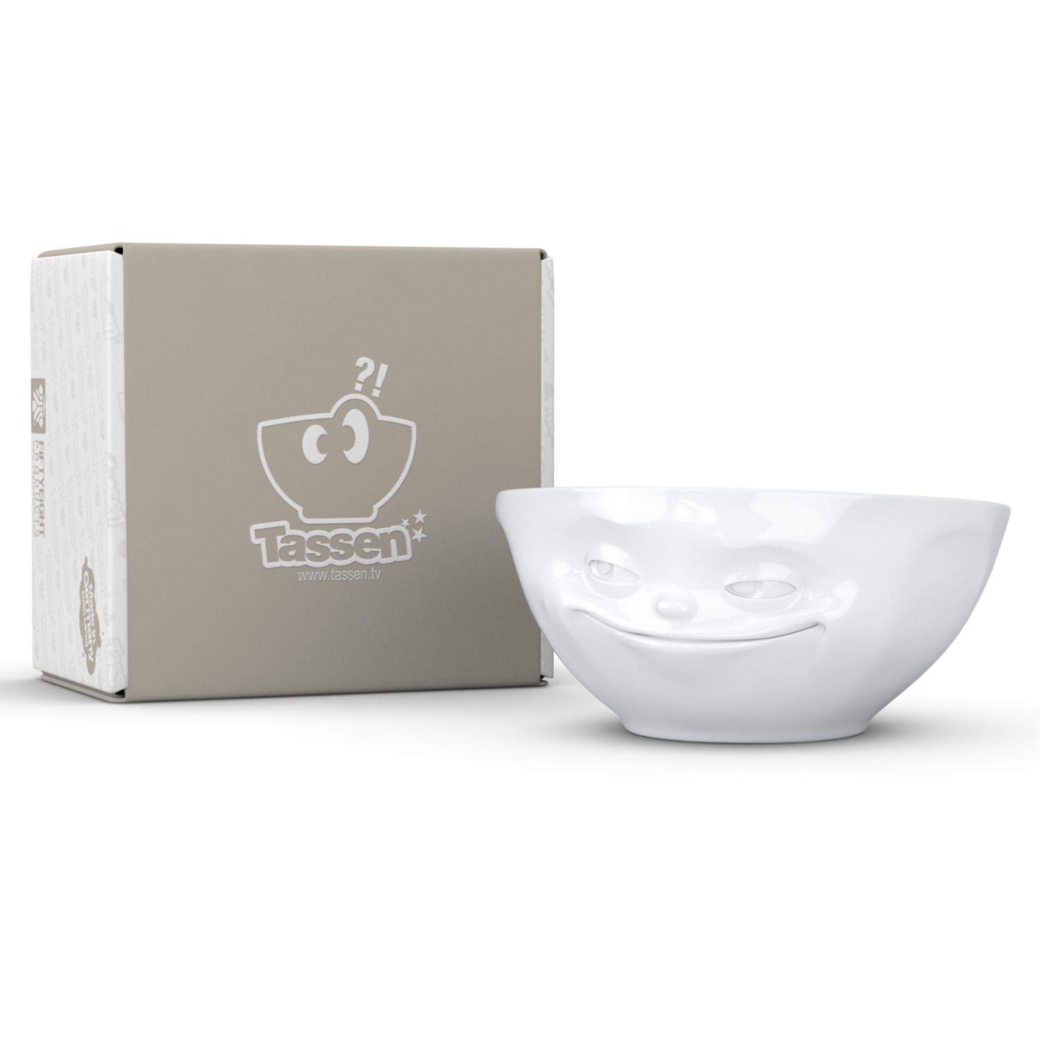 FIFTYEIGHT PRODUCTS TASSEN Porcelain Bowl, Grinning Face Edition, 11 oz. White (Single Bowl) Medium Bowl for Soup Cereal