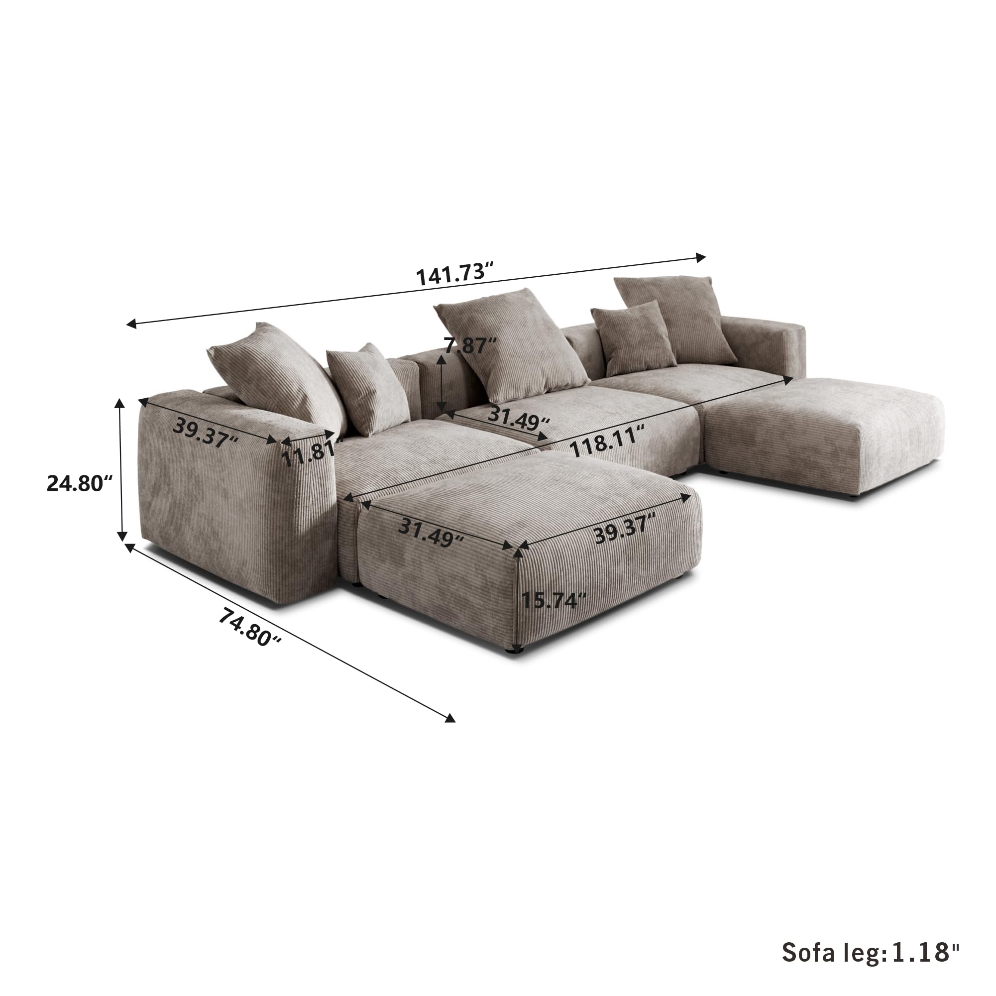 JACH 141" Oversized Modular Sectional Sofa, Deep 3-Seats Sectional Couch with Chaise Ottomans, Huge Plus Convertible Sofas, Corduroy Minimalist Couches for Living Room, Apartment, Light Brown