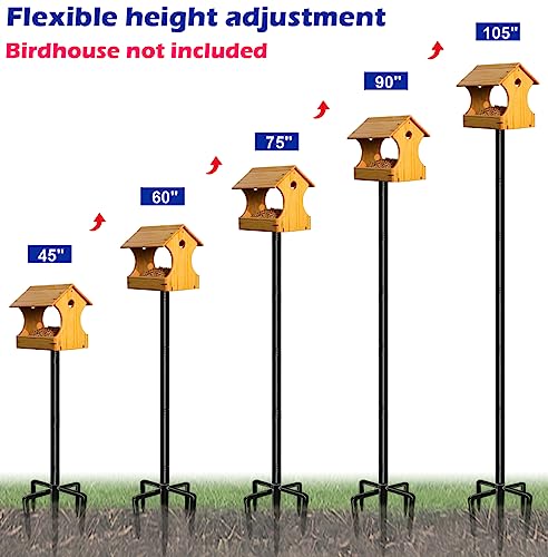 Garbuildman 105 Inch Bird Feeder Pole Kit, Heavy Duty Bird House Pole Set with 5-Forked Base, Adjustable Universal Mounting Post Kit for Outdoors, Matte Black, 1 Pack