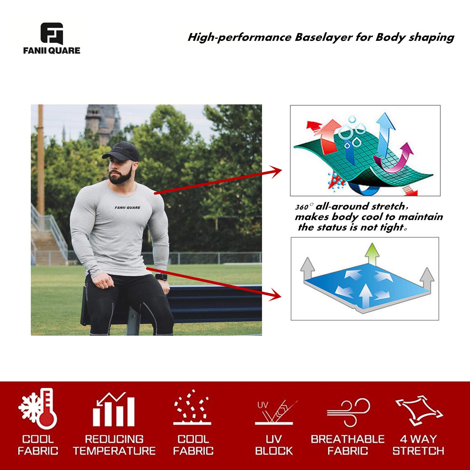 Fanii Quare Men's Soft Fit Long Sleeve Workout Rashguard Cool Dry Compression Fitness Shirt Red Skull XL
