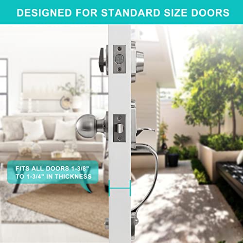 Natsukage Front Door Handle Front Door Lock Set Satin Nickel Entrance Handle Set with Lock Heavy-Duty Adjustable Entry Door Lock Set with Deadbolt and Knob Handle Reversible for Right & Left Handed