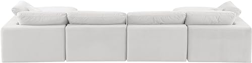 Meridian Furniture 189Cream-Sec6B Comfy Collection Modern | Contemporary Upholstered Modular Sectional, Soft Cream Velvet, Down Feather Cushions, 158" W x 79" D x 34.5" H, Cream