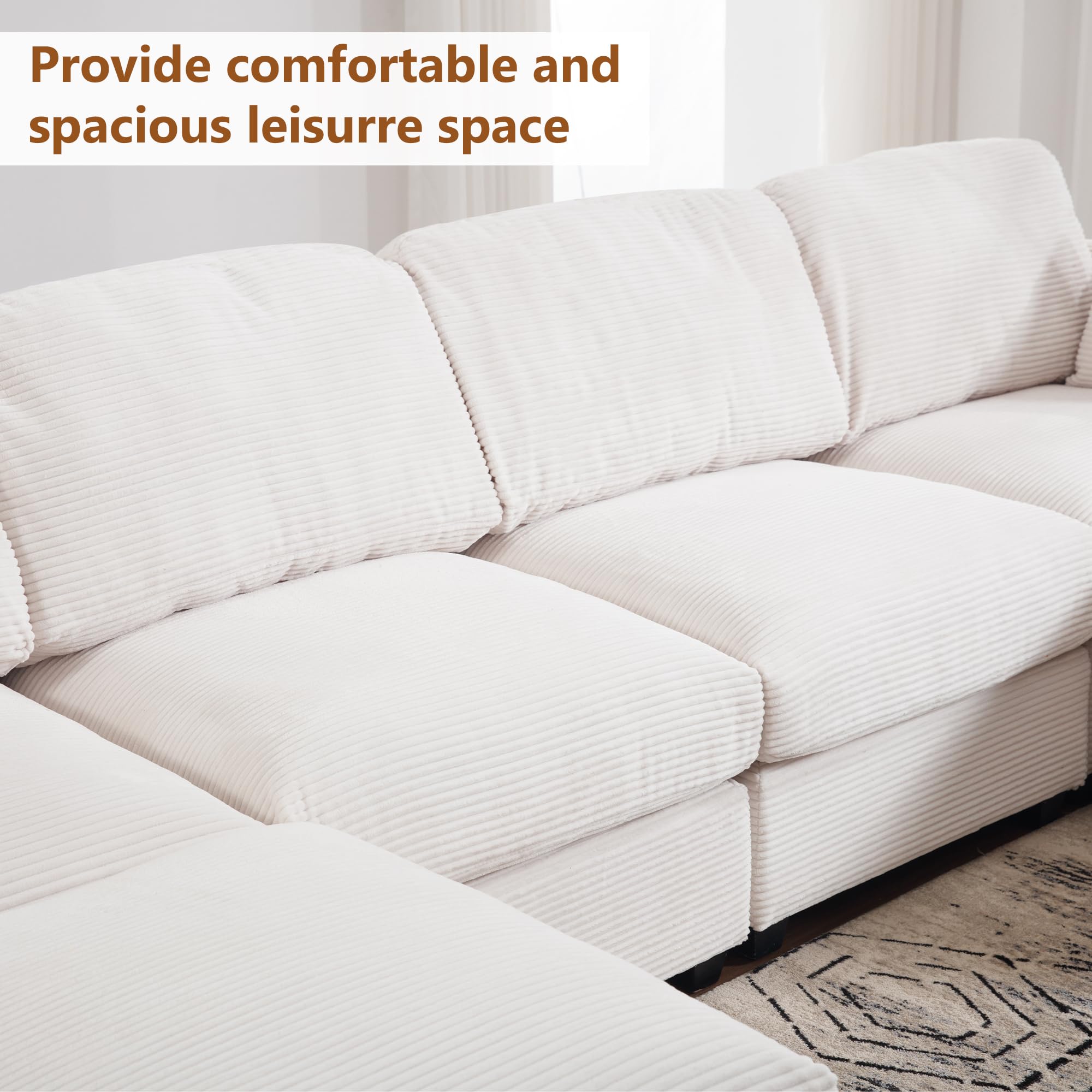 GNIXUU 126" Oversized Convertible Sectional Sofa Couch for Living Room, Corduroy Fabric Upholstered U Shaped Couch, Comfy Modular 6 Seat Sofa with Chaise, Beige