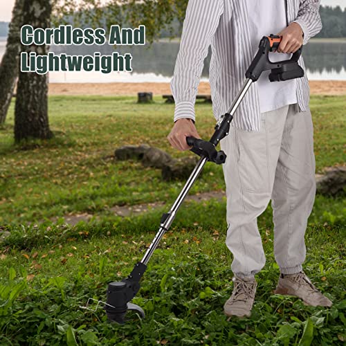 Matybobe Cordless Grass Trimmer Weed Wacker 21V Weed-Wacking Machine with LCD Screen Lightweight Adjustable Height Metal Cutting Blade for Garden and Yard Bush Mowing Grass Lawn Pruning