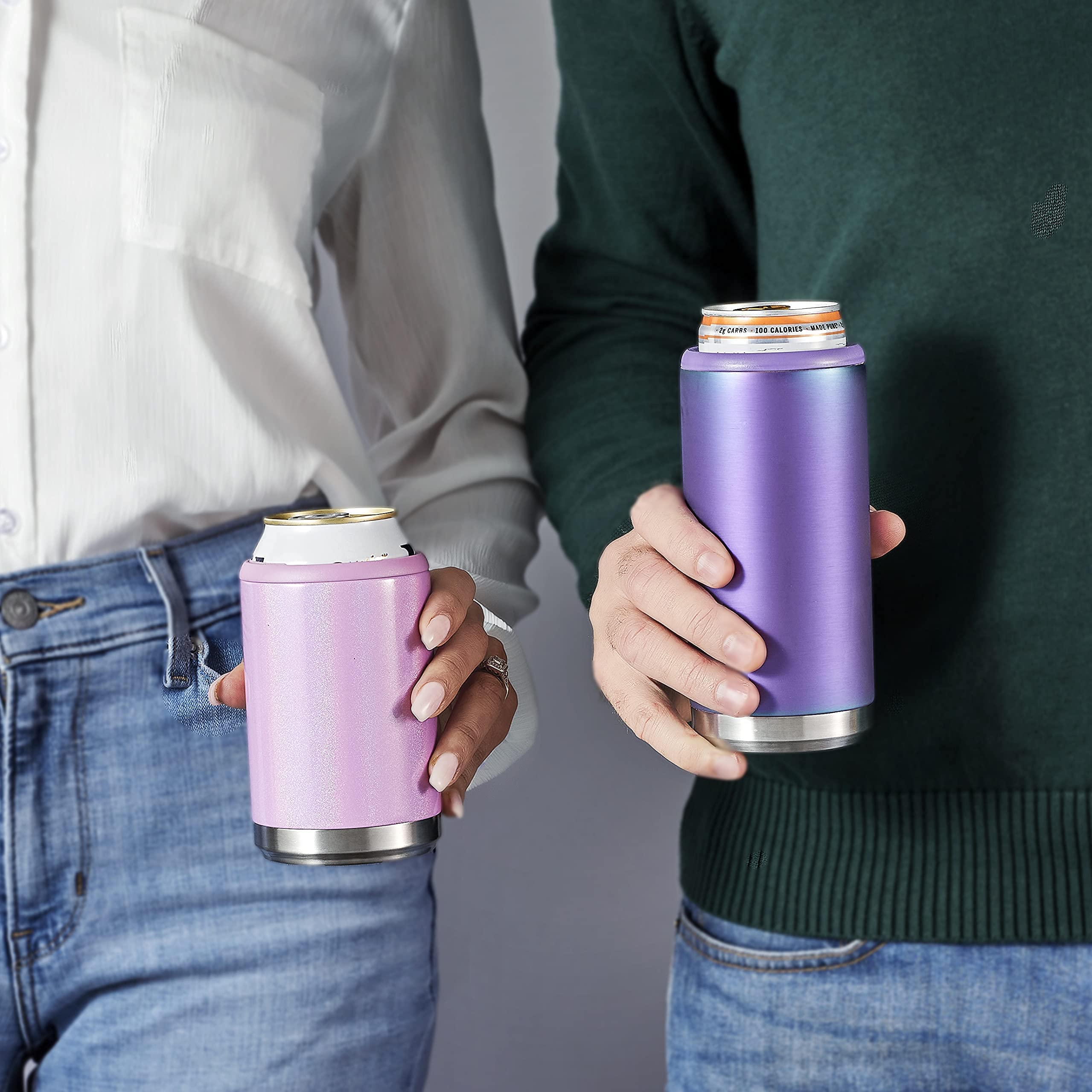 Maars Standard Can Cooler for Beer & Soda | Stainless Steel 12oz Beverage Sleeve, Double Wall Vacuum Insulated Drink Holder - Rose Gold Glitter