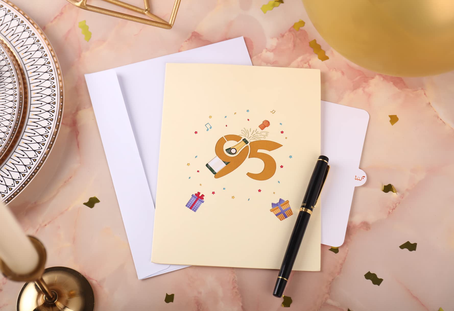 Liif Happy 95th Birthday 3D Pop Up Card, 95 Birthday Card for Women, Men, Mom, Dad
