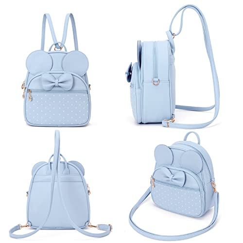 KL928 Girls Mini Backpack Bowknot Polka Dot Cute Daypacks Convertible Shoulder Bag Purse for Women (L.Blue)