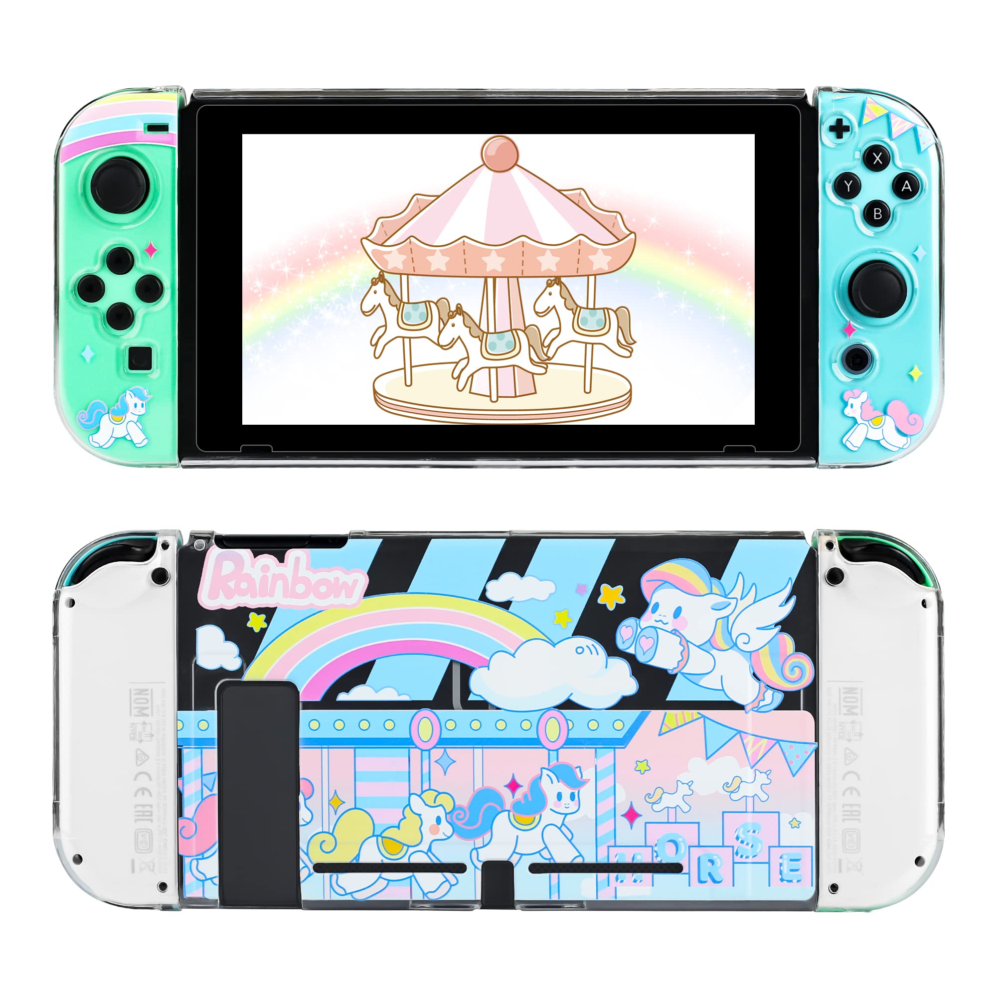 FANPL Cute Protective Case for Nintendo Switch, PC Cover Case with Rainbow Carousel Compatible with Switch Console and Joy Con, Kawaii Skin Accessories Shockproof, Waterproof, Anti-fingerprint