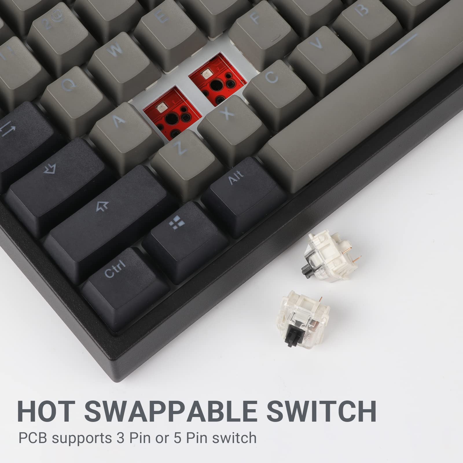 EPOMAKER EP84 84-Key RGB Hotswap Wired Mechanical Gaming Keyboard with PBT Dye-subbed Keycaps for Mac/Win/Gamers (Gateron Red Switch, Geometry Grey XDA Profile)
