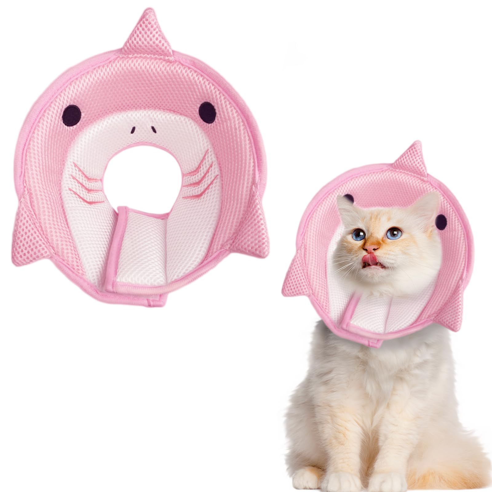 Hpetppy Cat Cone Collar Soft, Adjustable Cat Recovery Collar After Surgery to Prevent Licking Wound, Breathable Cat Neck Cone Comfortable Pet Elizabethan Collar for Cats Kittens Cute Shark Design