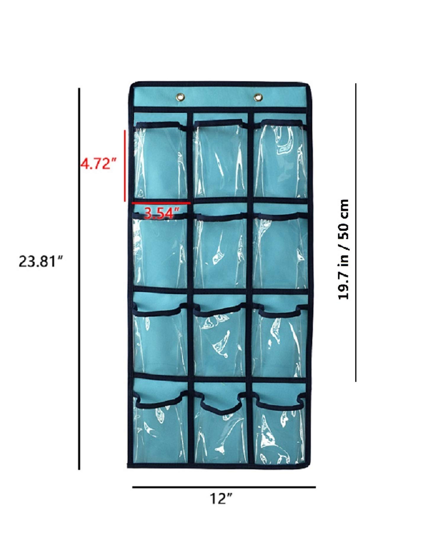 NIMES Hanging Closet Underwear Sock Jewelry Storage Over The Door Classroom Cell Phone Calculator Organizer 12 Clear Pockets (Blue)