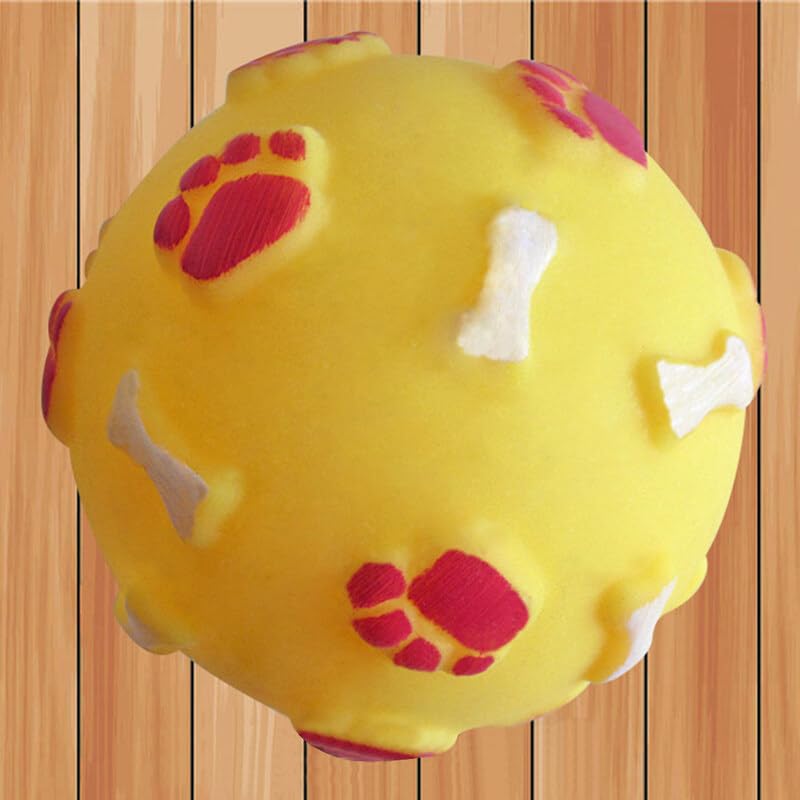 Interactive Squeaky Pet Chew Ball with Bone Print for Puppies, Dog Toy for Chewing and Dental Health