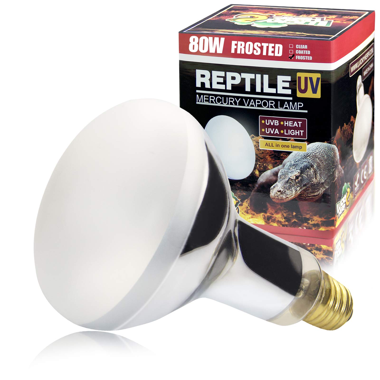 LUCKY HERP 80 Watt UVA+UVB Vapor Heat Lamp Bulb, High Intensity Self-Ballasted Heat Basking Lamp/Bulb/Light for Reptile and Amphibian, Sun Lamp for Bearded Dragon Lizard Turtle
