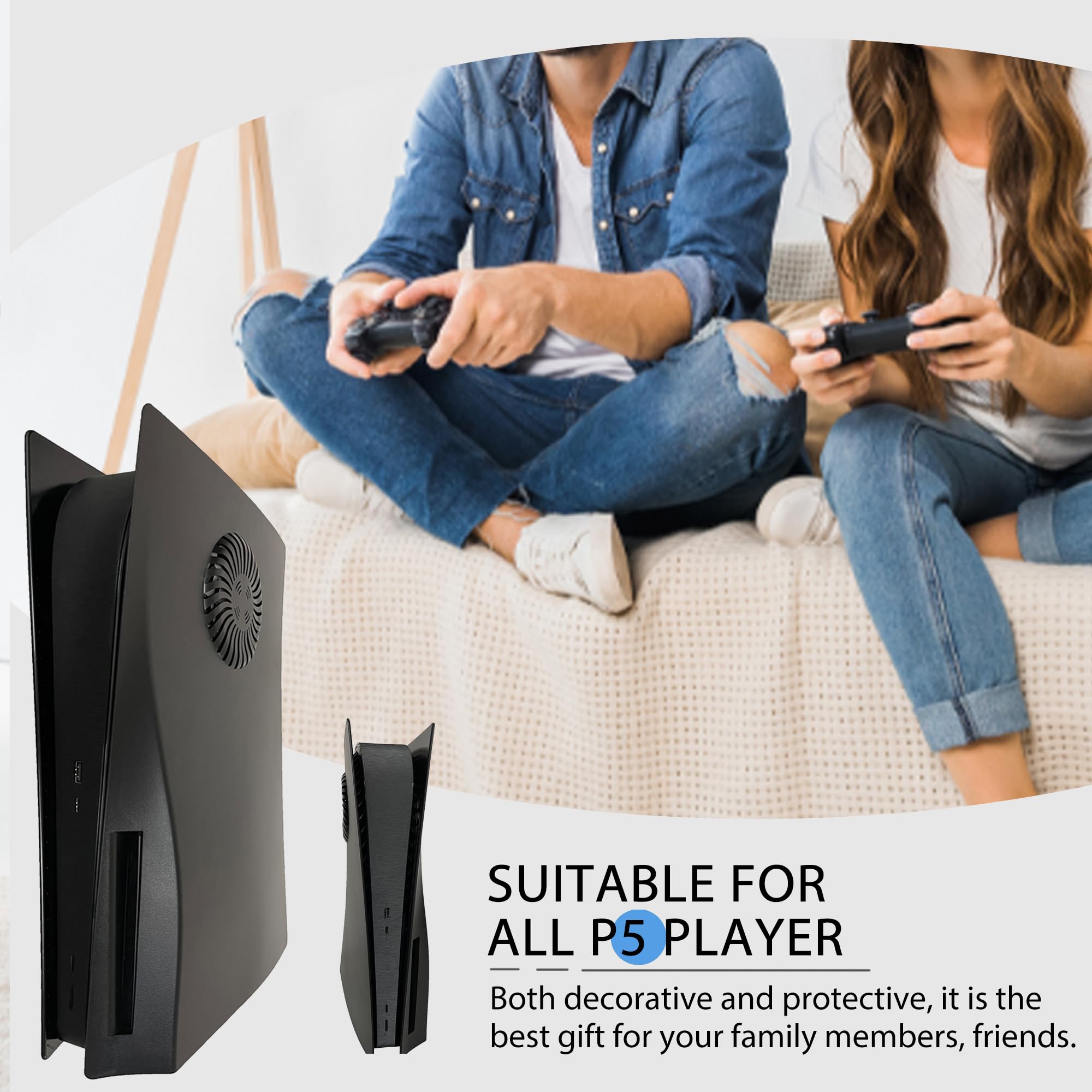 Faceplate for PS5 with Cooling Vent Face Plate Console Cover for Disc Edition DOBEWINGDELOU Replacement Side Plate Shell Accessories Hard Shockproof Anti-Scratch Dustproof ABS Case Black