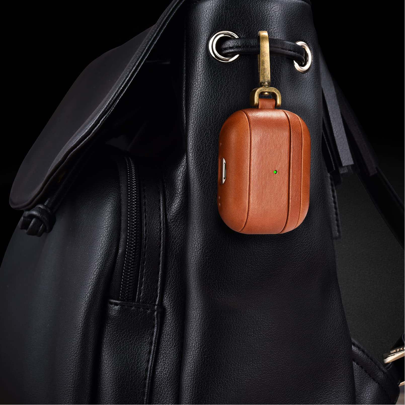 ICARER AirPod Pro 2 Case, Premium Genuine Leather Portable with Metal Keychain Case for AirPod Pro 2nd Generation (Brown)