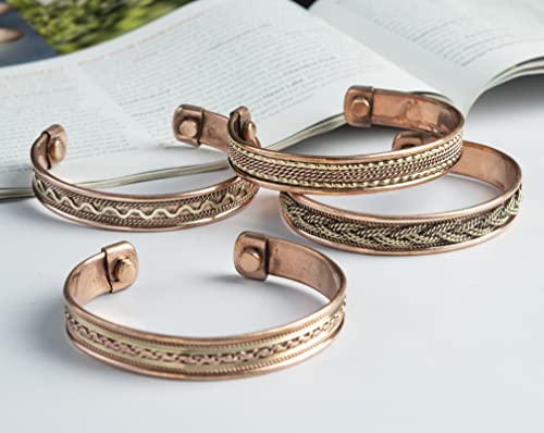 Crocon Exclusive Tibetan Copper Adjustable Bangle Bracelets set of 4 Indian pattern Unisex Yoga Jewelry Spiritual Gorgeous Collection Ideal Gift