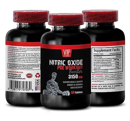 Nitric Oxide Supplement 3150mg - Nitric Oxide Pre-Workout Booster 3150mg - Muscle mass gainer, Nitric Oxide Supplement, Muscle Relaxer Pills, Muscle Recovery Supplements, Energy Boost - 1B 90 Tablets