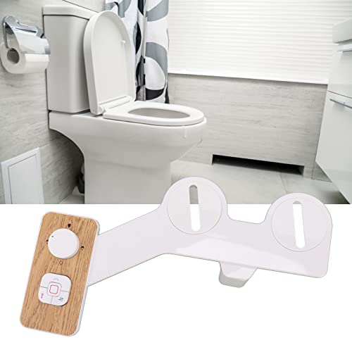 Hilitand Bidet Attachment, Toilet Bidet Attachment with 7/8 Copper Tee, Wood Grain Button Dual Nozzle Bidet Attachment, Ultra Slim Bidet, Bidet Attachments