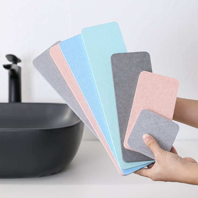 GEEBXY Water Absorbing Stone Tray for Sink, Set of 4 Fast Drying Stone Sink Tray, Instant Dry Sink Organizer for Kitchen Bathroom (Pink)
