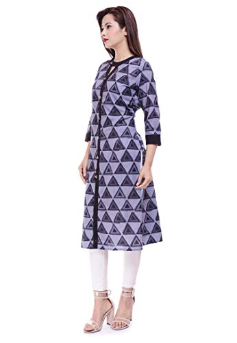 Ramkudi Indian Women's Printed Cotton Kurti Top (Grey)