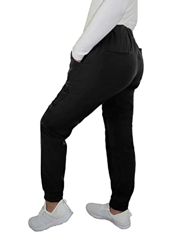 JDM Uniforms Women's 5 Pocket Jogger Scrub Pant Medical Nursing Black-Large