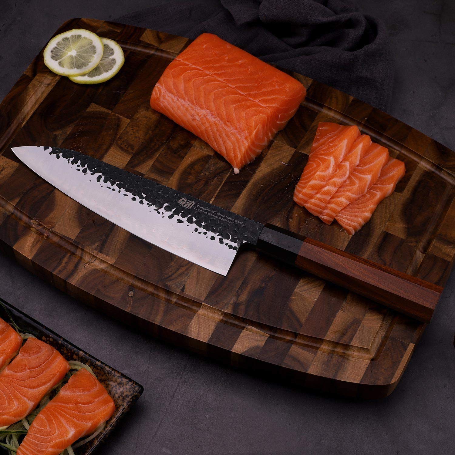 FINDKING Dynasty Series 5" Kitchen Utility Knife and 8" Chef Knife, High Carbon Clad Steel Octagonal Handle Kitchen Knives