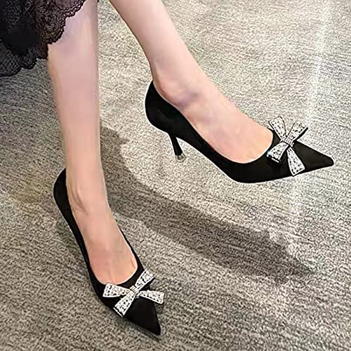 FASDNENDYS Women's Shoes Fashion Solid Color Suede Pearl Bow Pointed Toe Thin Heel Casual Shoes Open Toe High Heel