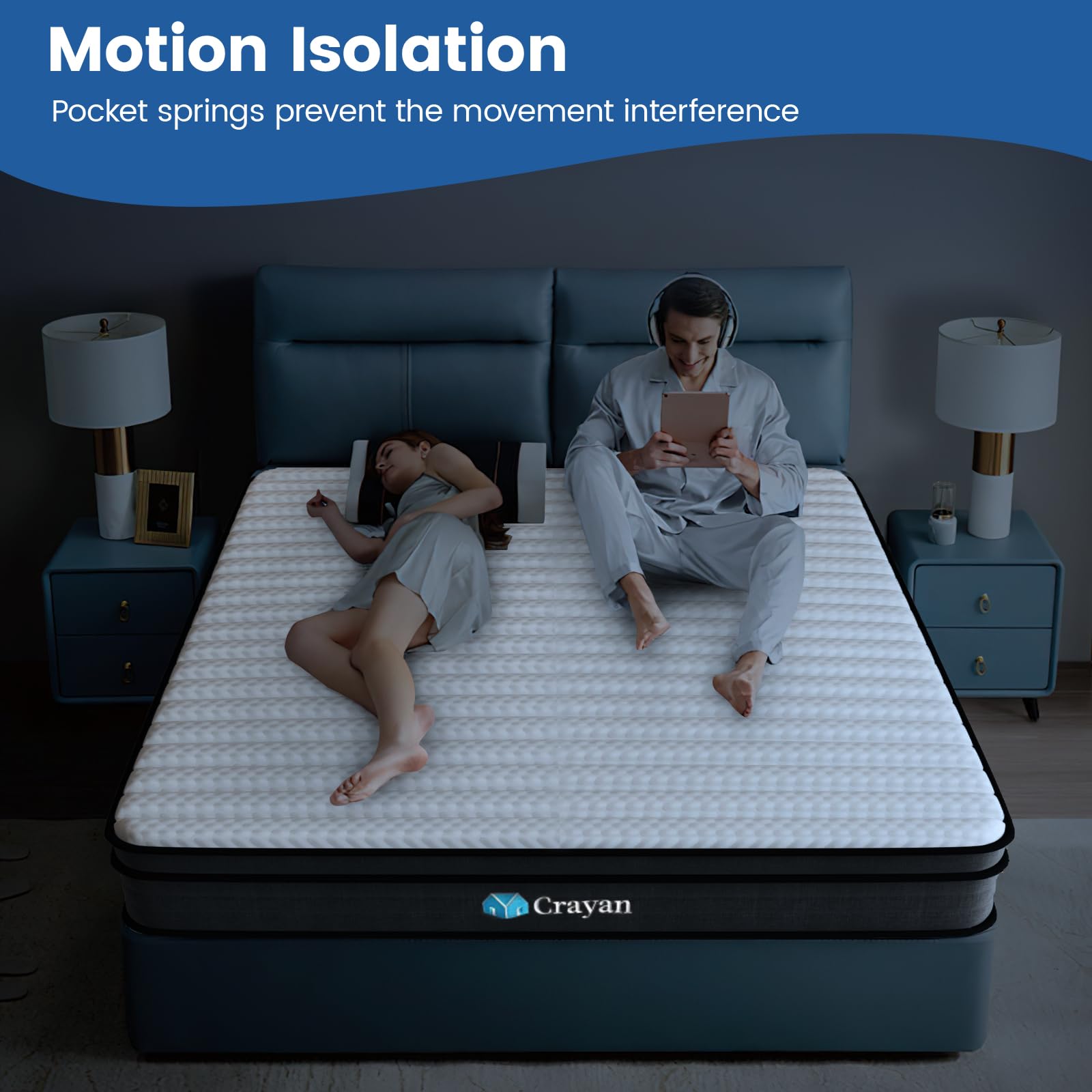 Crayan King Mattress, 12 Inch Memory Foam Mattress King Size, Innerspring Hybrid Mattress in a Box with Motion Isolation, Pressure Relief, CertiPUR-US