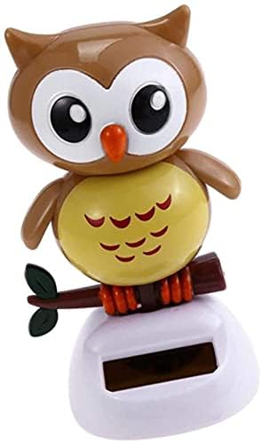 Solar Owl Bobble Shaking Head Dancing Toy Cat Figurine Statue Car Dash Board Ornaments for Car Vehicle Decoration - Light Coffee