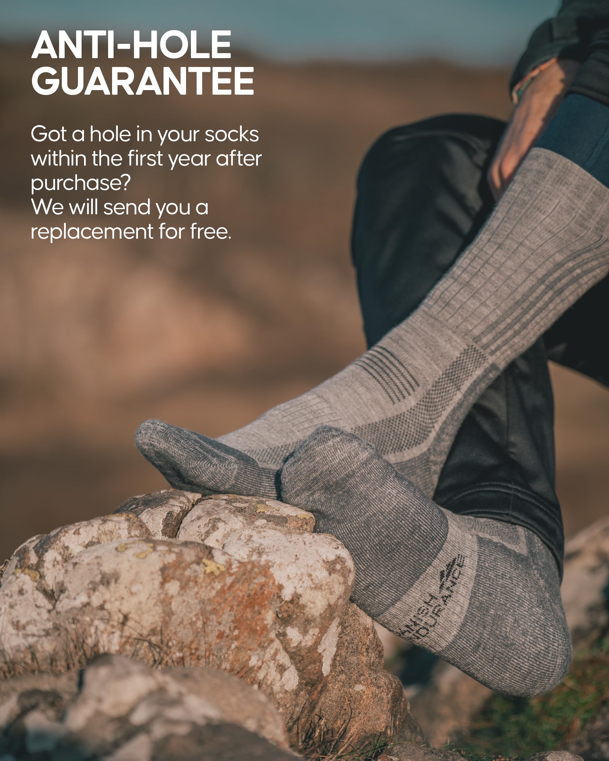 DANISH ENURANCE Premium Outdoor Hiking Socks, Merino Wool, Men & Women, 2 Pack, Light Grey, Large