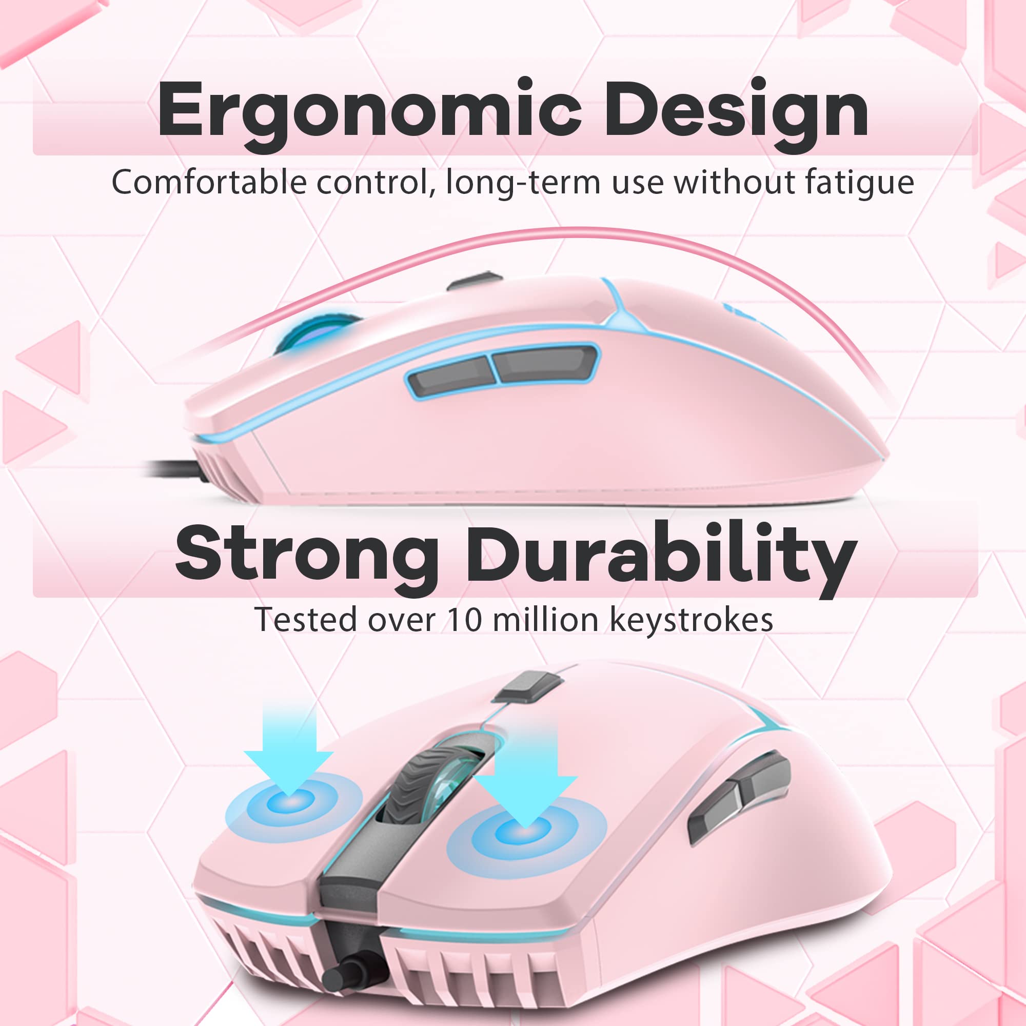 FANTECH Wired Gaming Mouse Up to 8000DPI, 6 Programmable Buttons PC Gaming Mice, Ergonomic Mouse with RGB Backlit, Ergonomic Gamer Laptop PC Mouse for Windows/PC/Mac/Laptop Gamer - Pink