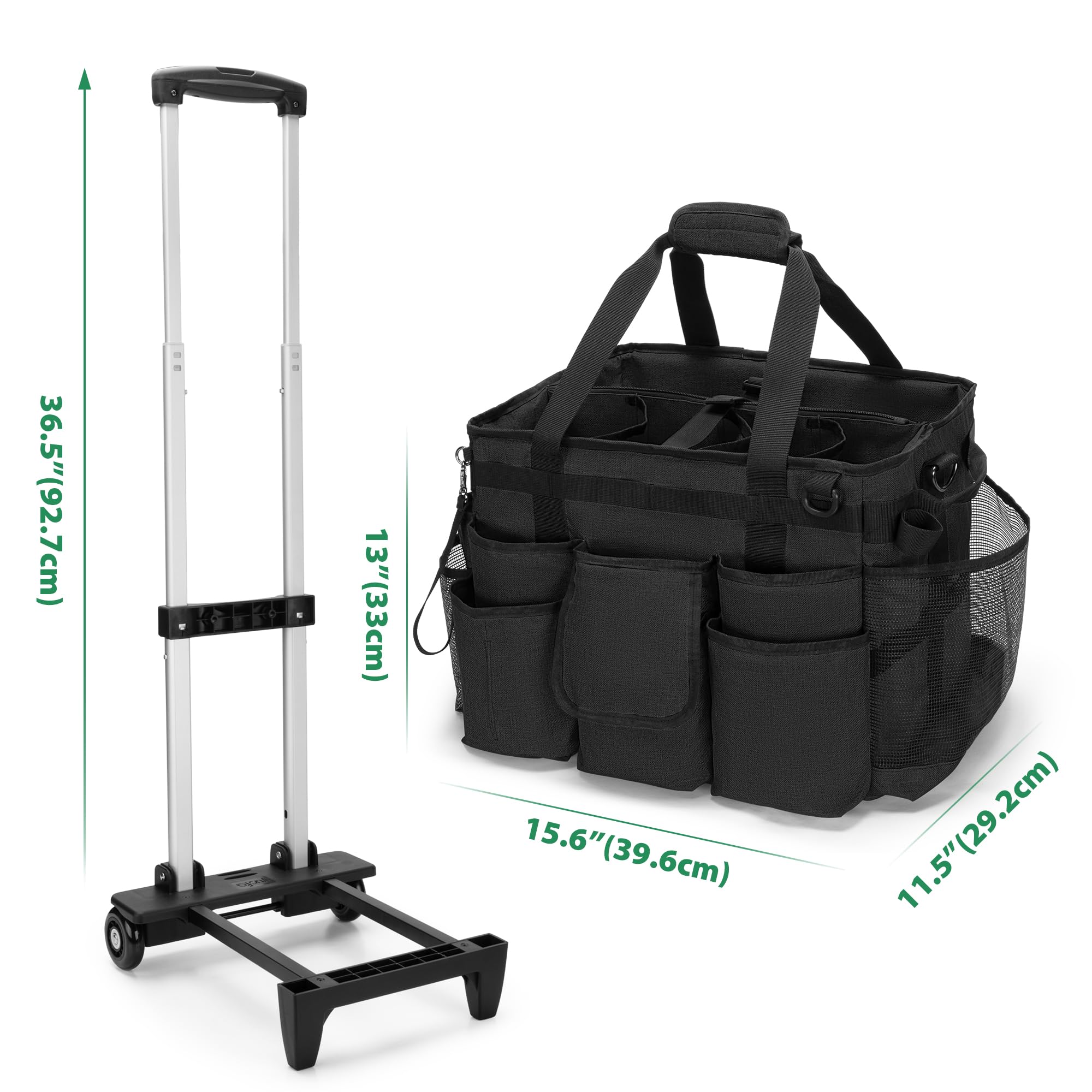 LoDrid Rolling Cleaning Bag with Detachable Trolley, Portable Cleaning Cart on Wheels for Cleaning Supplies, Professional Cleaning Caddy with Shoulder Strap for Housekeepers, Black (Patent Design)