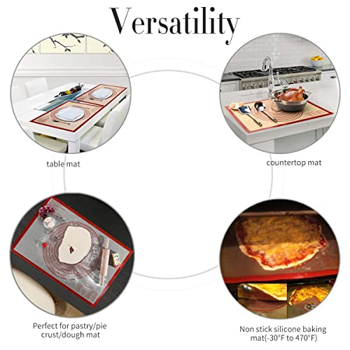 Non-slip Silicone Pastry Mat Extra Large with Measurements 36''By 24'' for Silicone Baking Mat, Counter Mat, Dough Rolling Mat,Oven Liner,Fondant/Pie Crust Mat(Red)