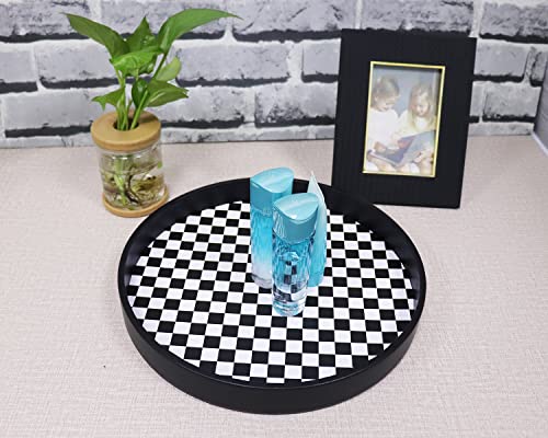 MCBZ Home Round Leather Tray, Round Decorative Tray, Round Serving Tray, Leather Ottoman Tray, Circle Coffee Table Tray,Diameter13.2 * 1.8" (Black)