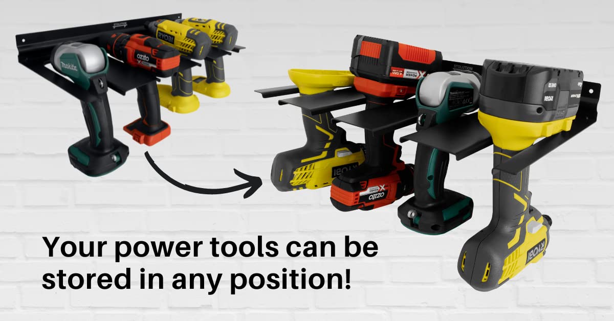 STOLUTION Drill Storage Rack | Holds 4 Drills | Heavy Duty & Sturdy | Wall Mounted Organizer for Garage, Shed, Workshop, Home, Shop | Easy to Install (Power Tool Organizer, Power Tool Rack)