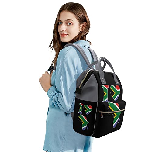 I Love South Africa Flag Diaper Bag Backpack Large Capacity Mommy Bags Multifunction Nappy Bag Travel Back Pack Gray-Style