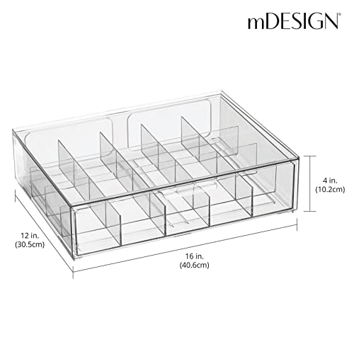 mDesign Divided Plastic Tea Organizer Bin with Drawer - Stackable Tea Bag Holder for Kitchen, Pantry, and Cabinet - Caddy with Small Dividers - 20 Sections - Lumiere Collection - Clear